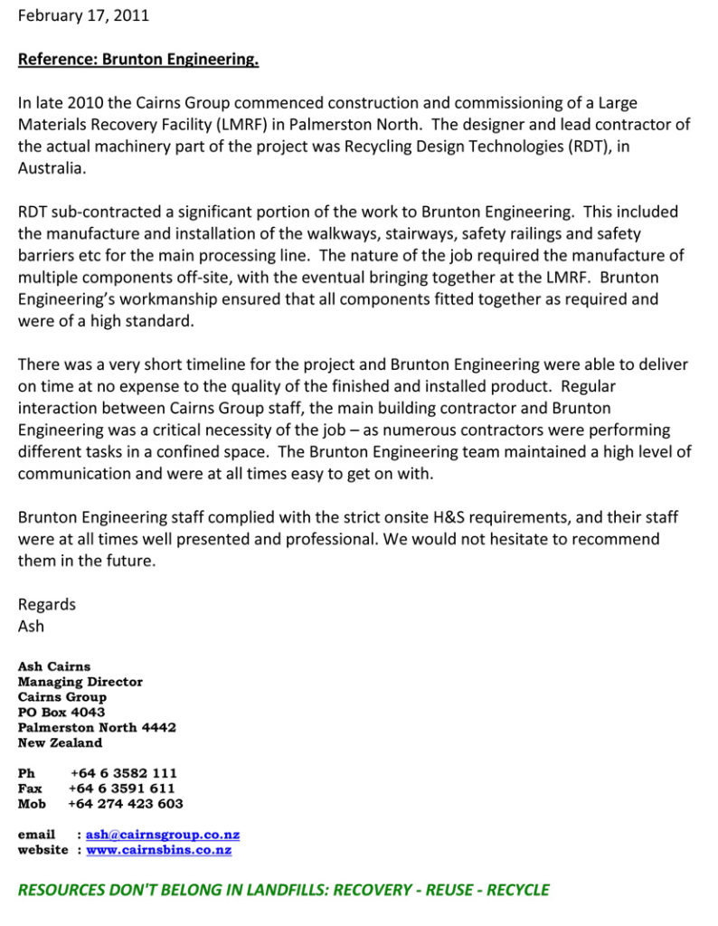 Testimonials - Brunton Engineering